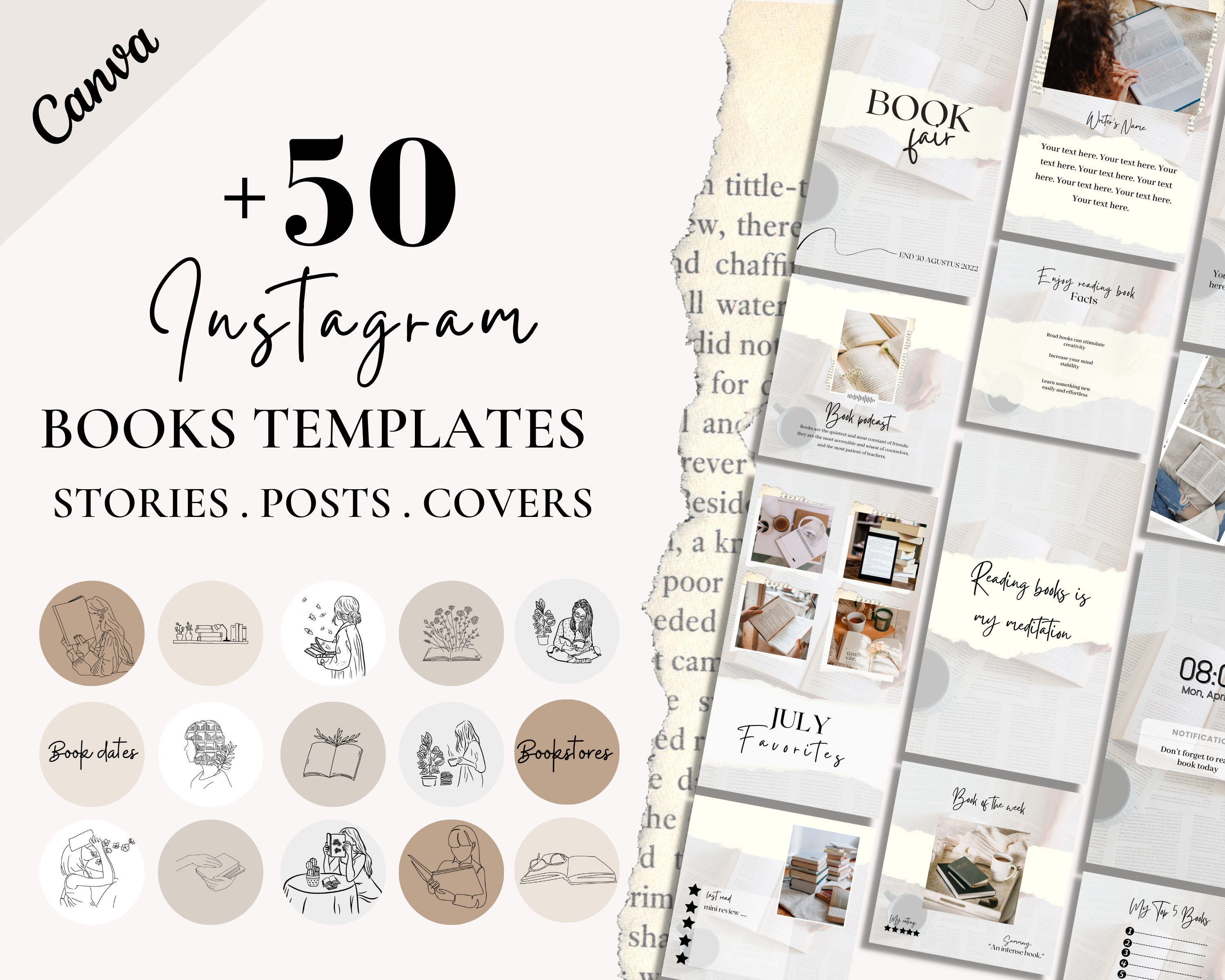 Books Instagram Templates, Canva Templates 50 Bookstagram Creative ...