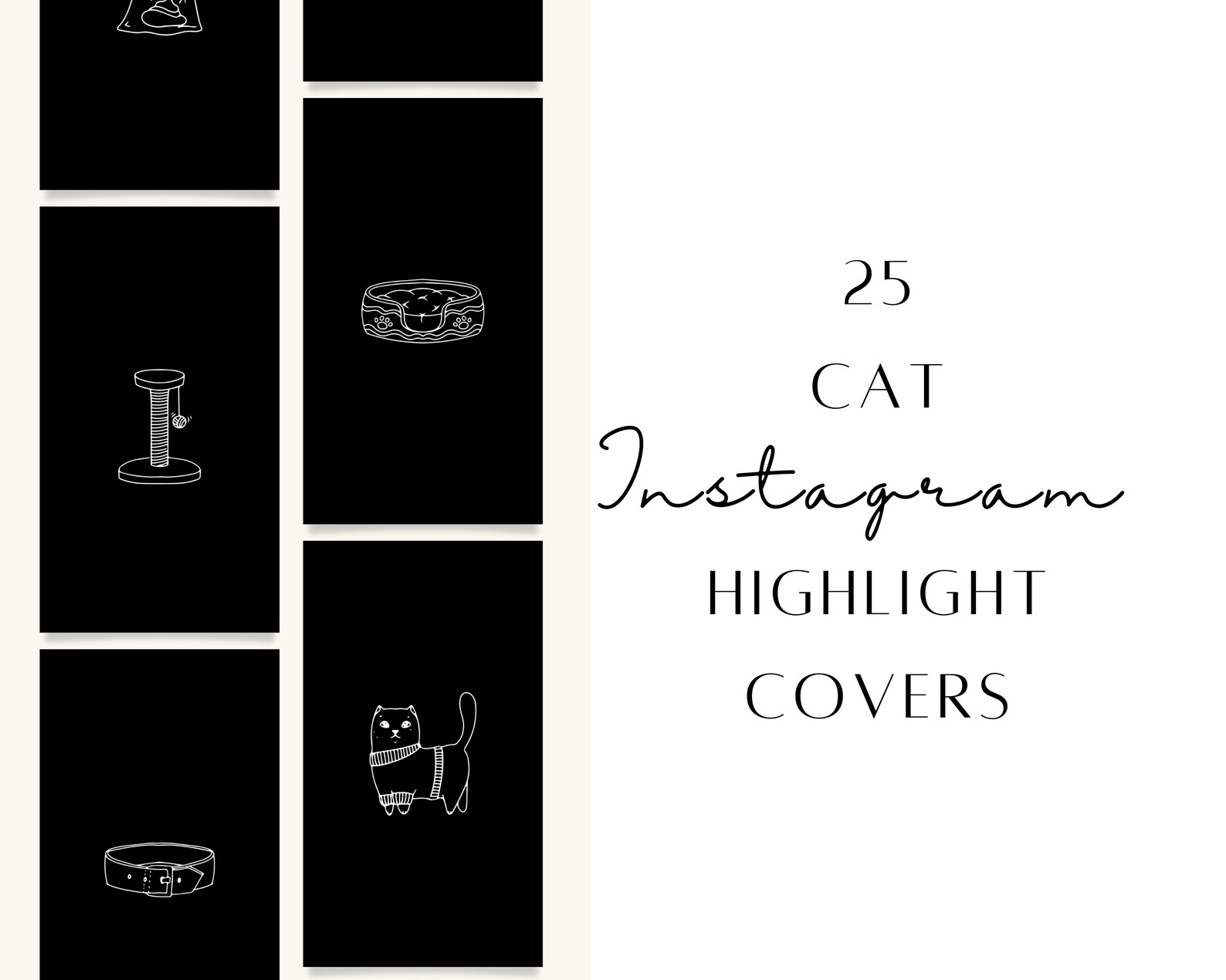 Cats Instagram Highlight Covers Cats Icons 25 Cats White Illustrations ...