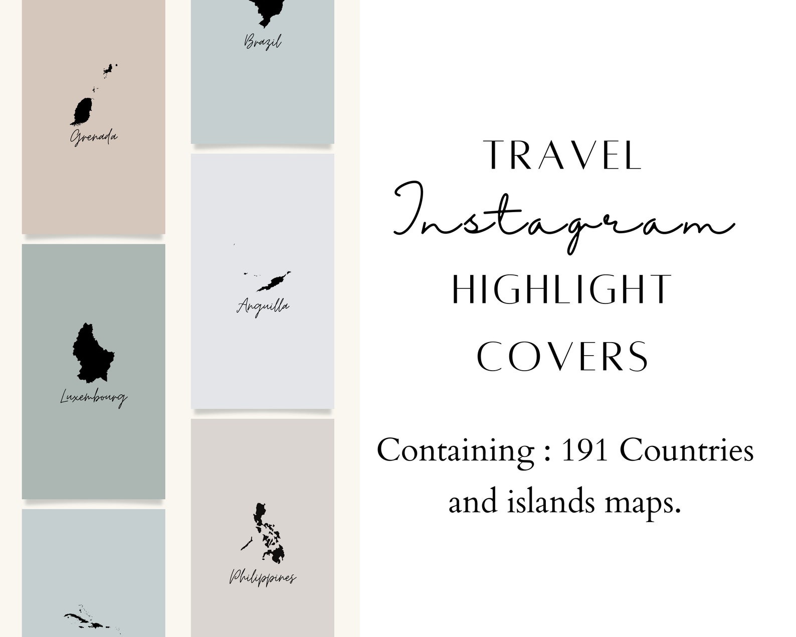 Travel Instagram Highlight Cover | 191 Countries and Islands Maps on 5 ...