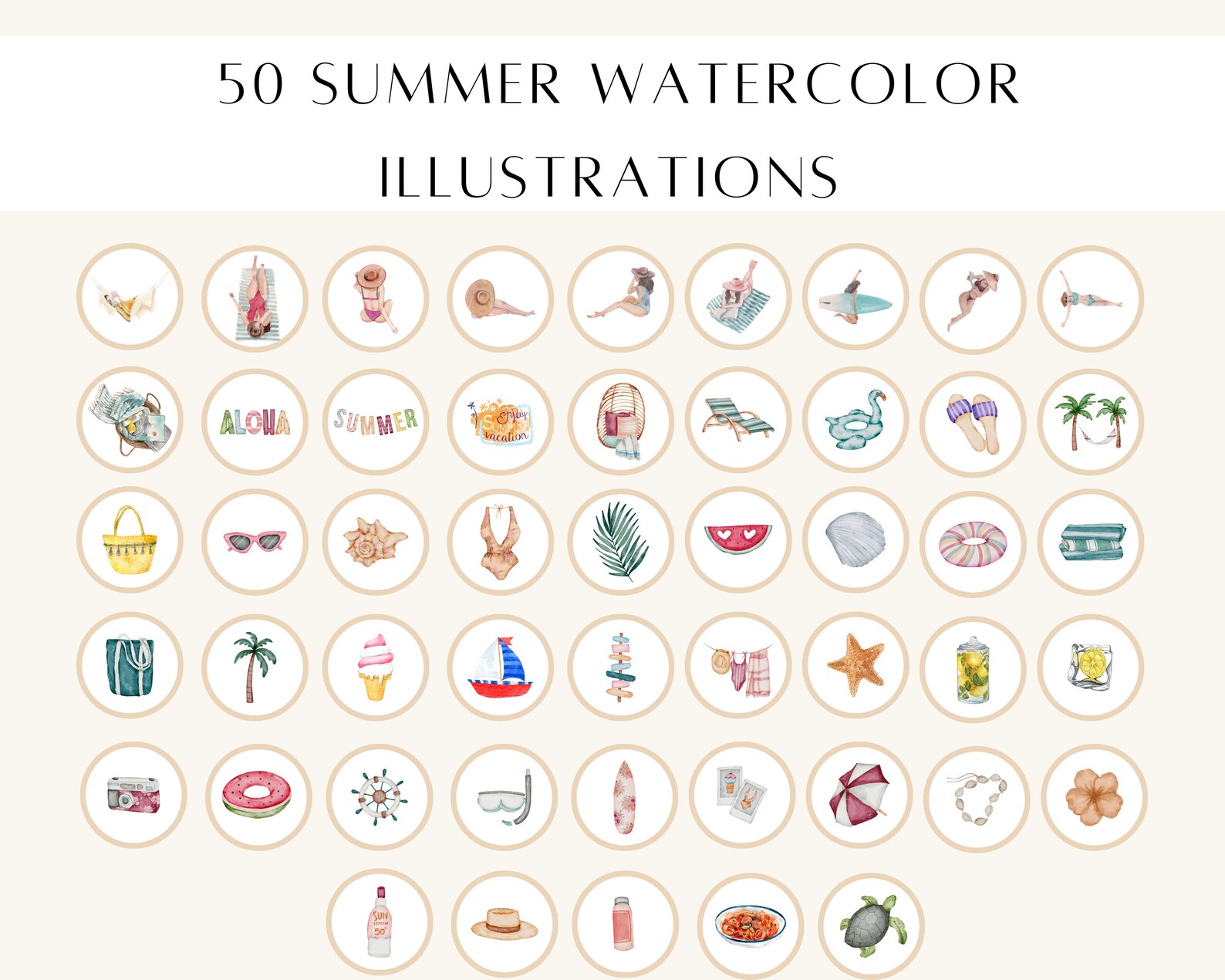 Summer Instagram Highlight Covers | Watercolor Summer Icons | 50 ...