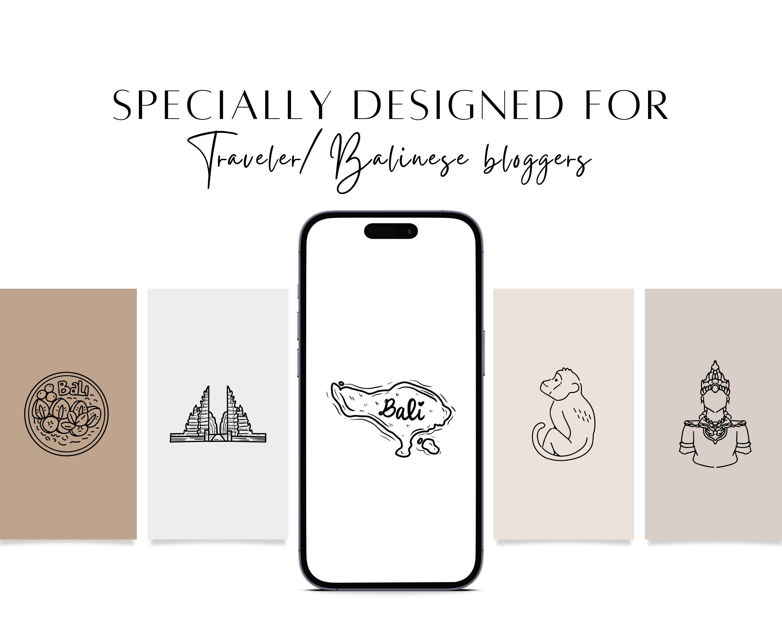 Instagram Bali Highlight Covers I Travel Highlight Icons | 35 Bali Illustrations on 5 Neutral ...