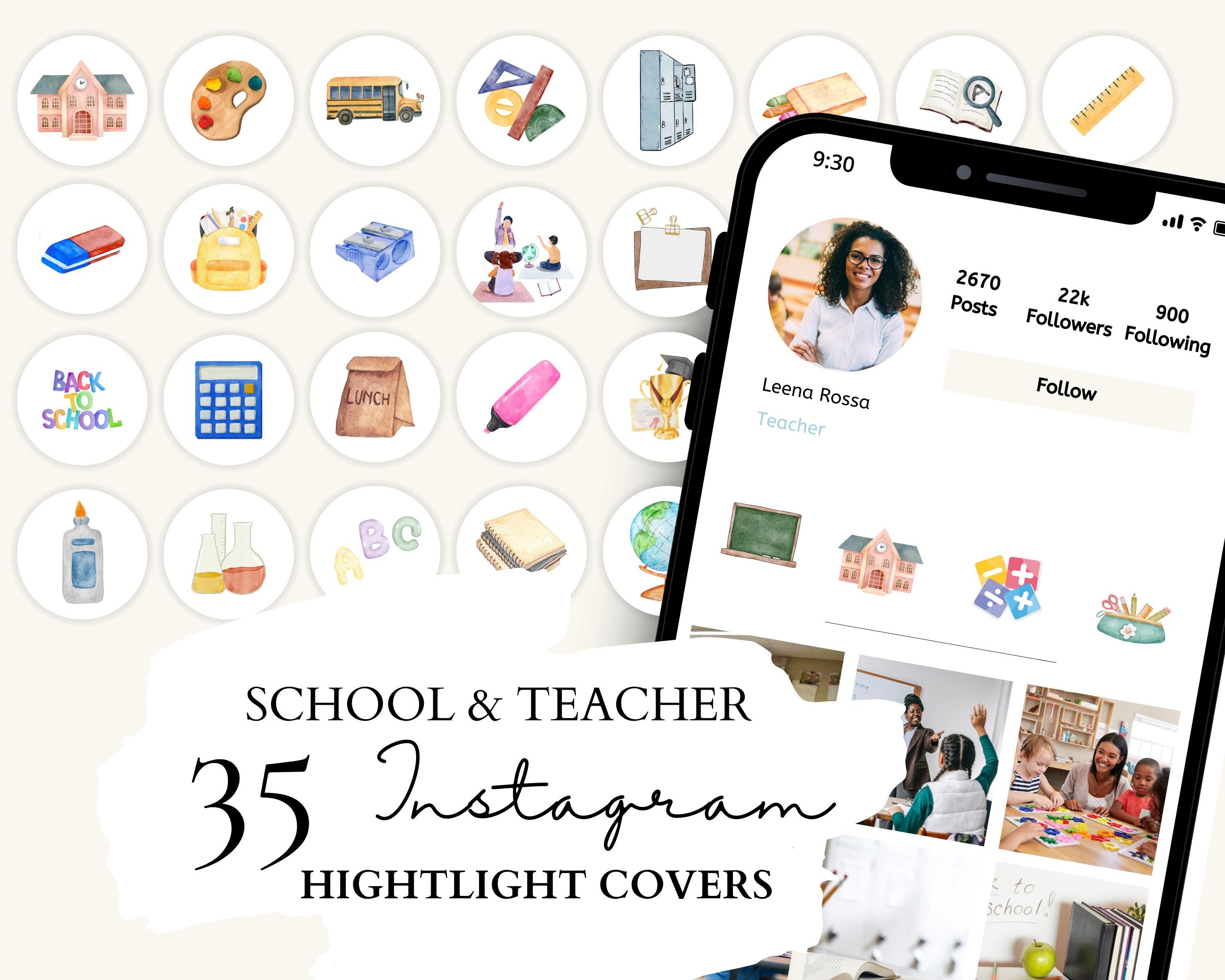 School Instagram Highlight Covers | 35 School & Teacher Watercolor ...