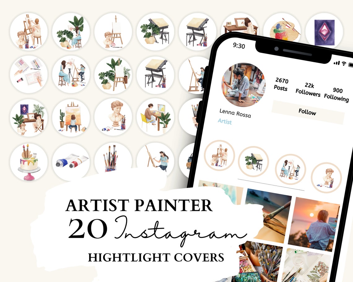 Painter Instagram Highlight Covers | Watercolor Painter Icons | 20 ...