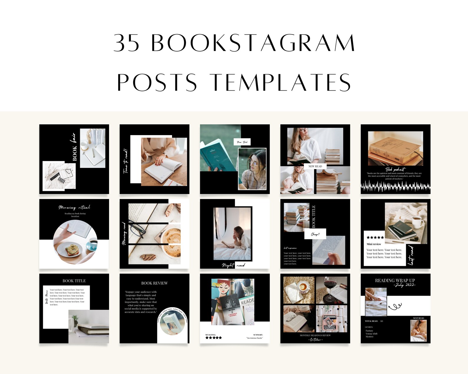 Books Instagram Templates, Canva Templates 70 Bookstagram Minimalist ...