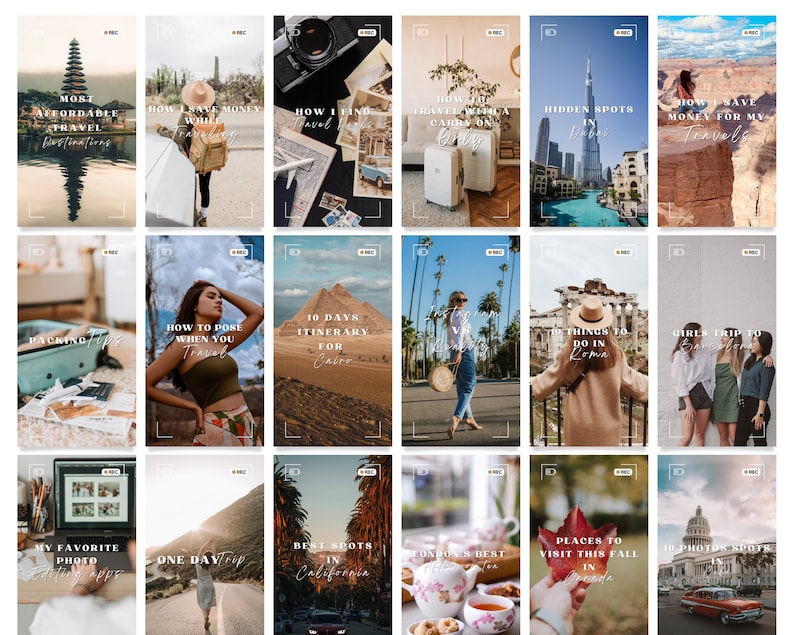 Travel Instagram Reels Covers, Canva Templates 50 Travel Reels Covers ...