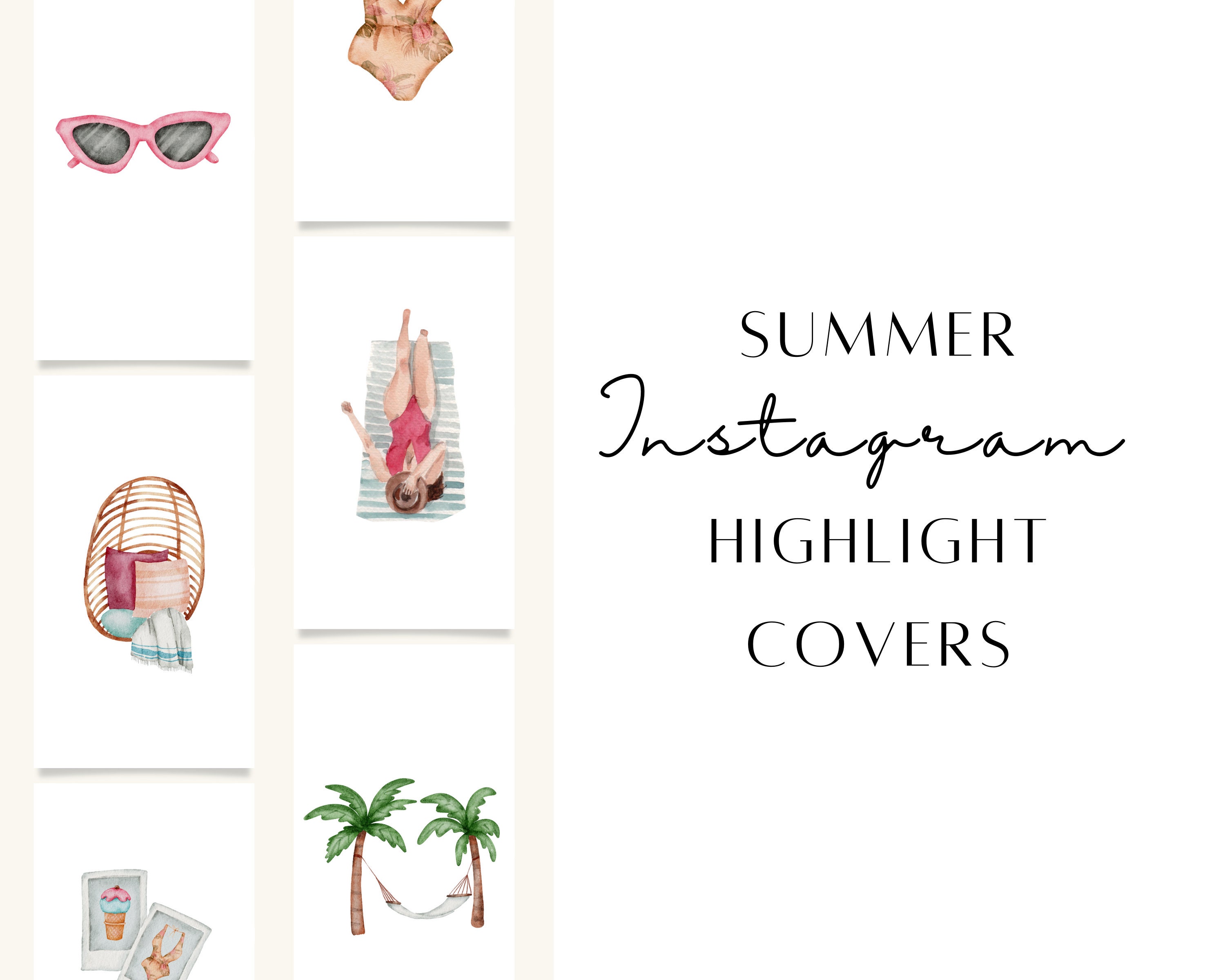 Summer Instagram Highlight Covers | Watercolor Summer Icons | 50 ...