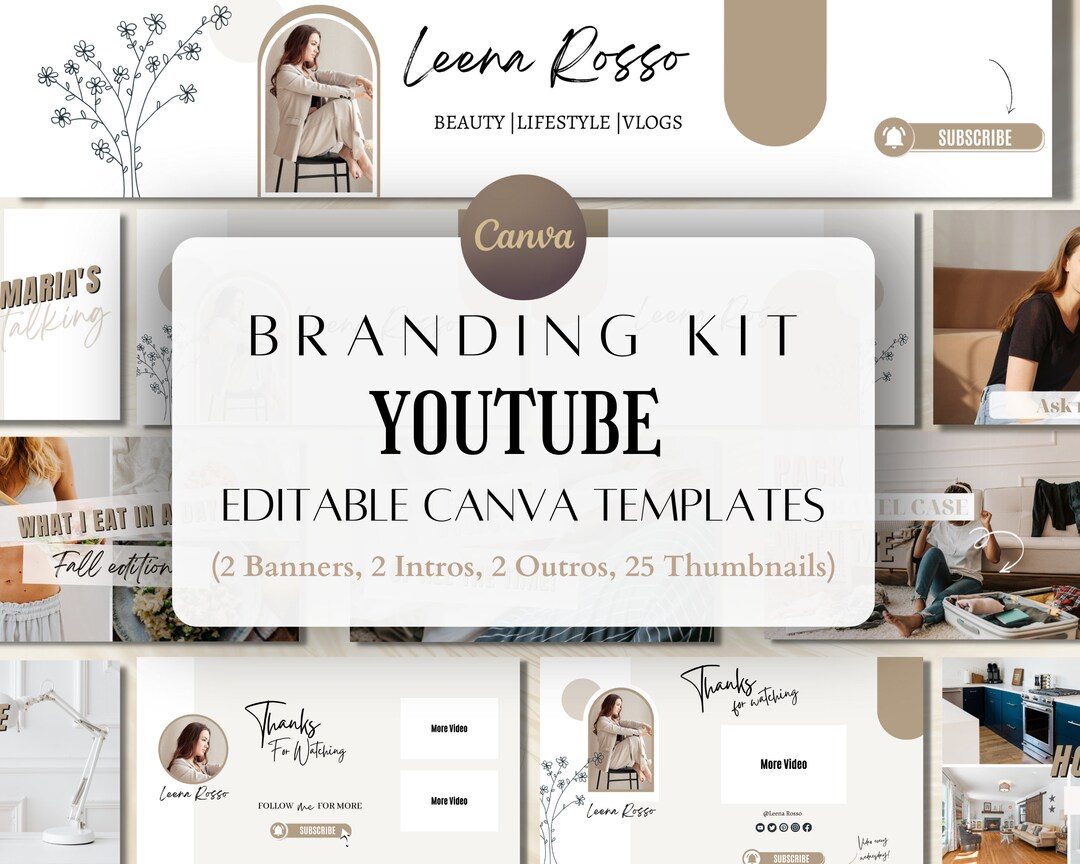 Youtube Branding Kit Templates, Canva Templates | 25 Youtube Thumbnails ...