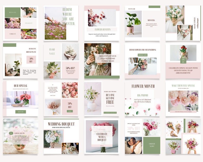 Flower Shop Instagram Posts Templates, Canva Templates | 53 Flower Shop ...