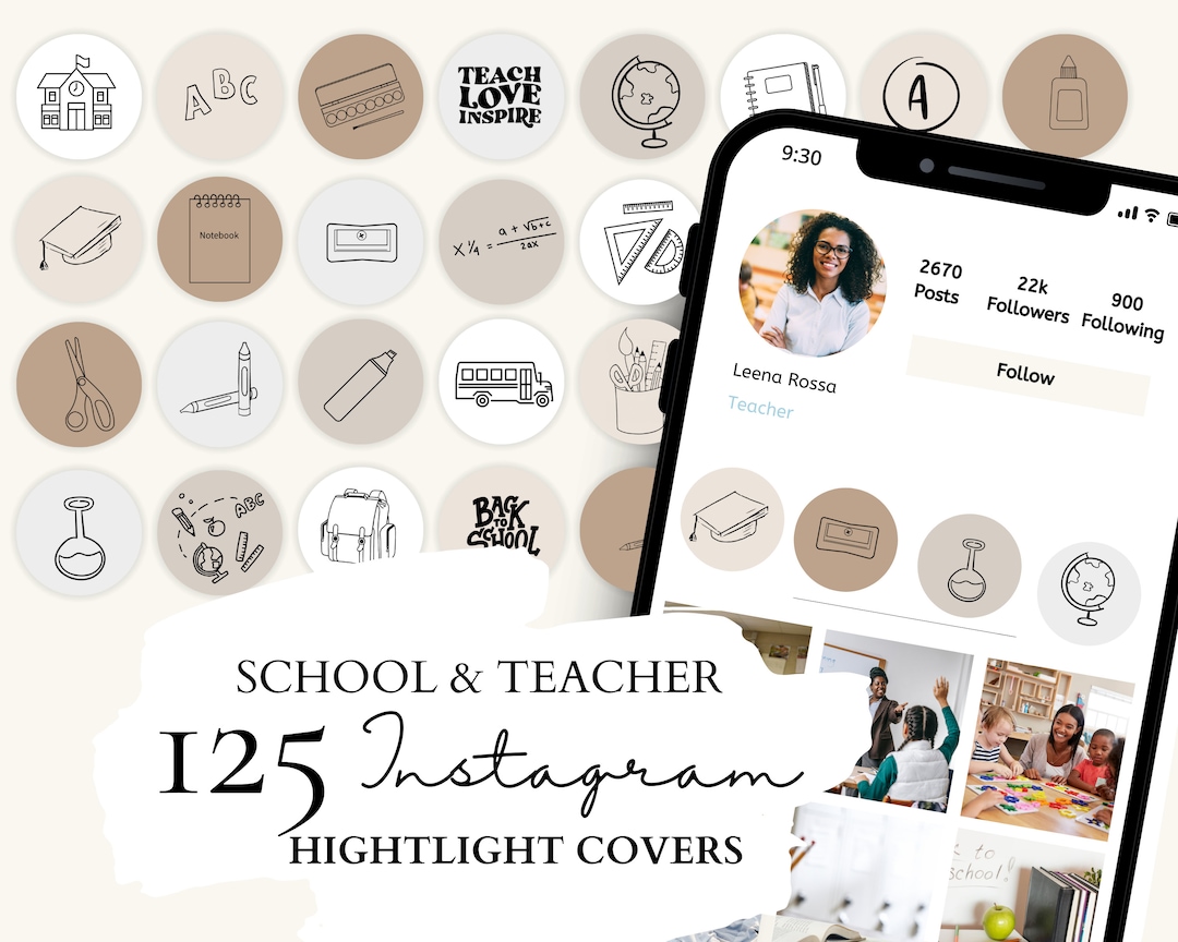 School Instagram Highlight Covers | 25 School & Teacher Illustrations ...
