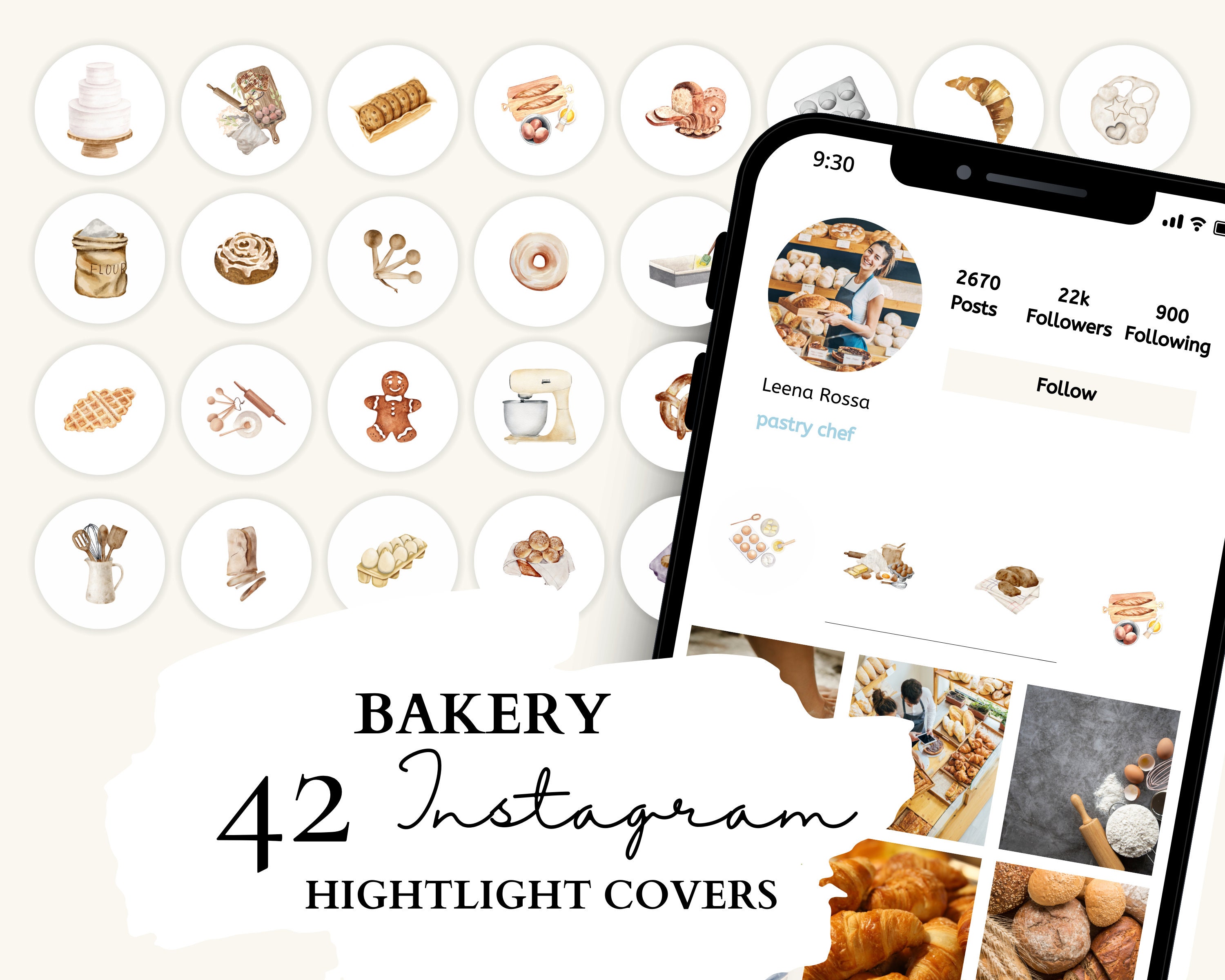 Baking Instagram Highlight Covers I Bakery Icons | 42 Baking Watercolor ...