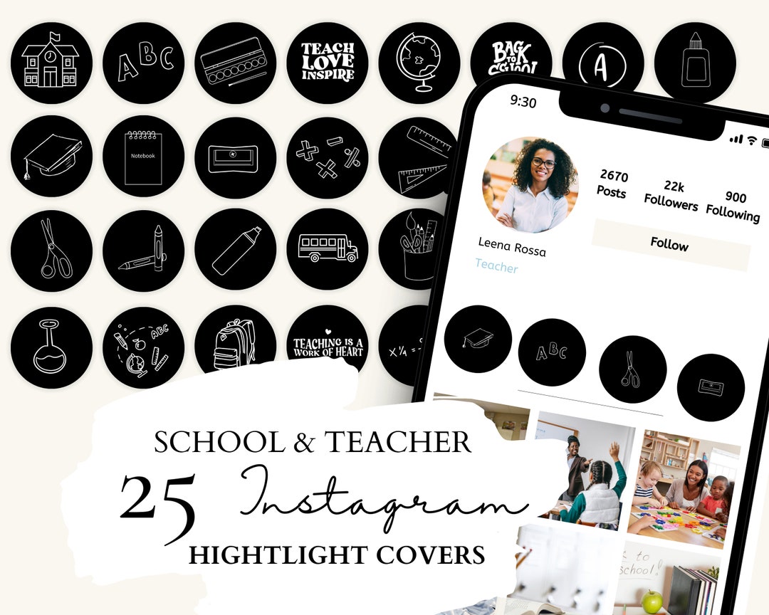 School Instagram Highlight Covers | 25 School & Teacher White ...