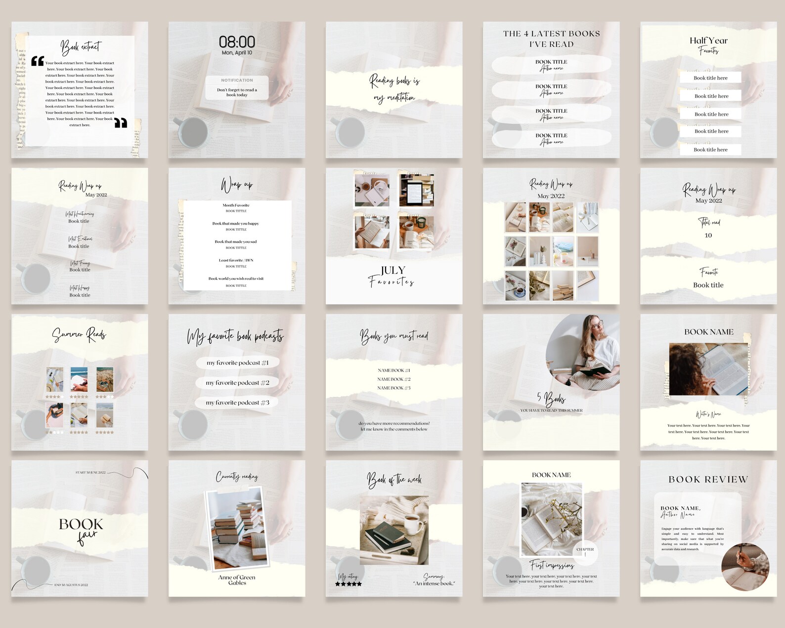 Books Instagram Posts Templates, Canva Templates 25 Bookstagram ...