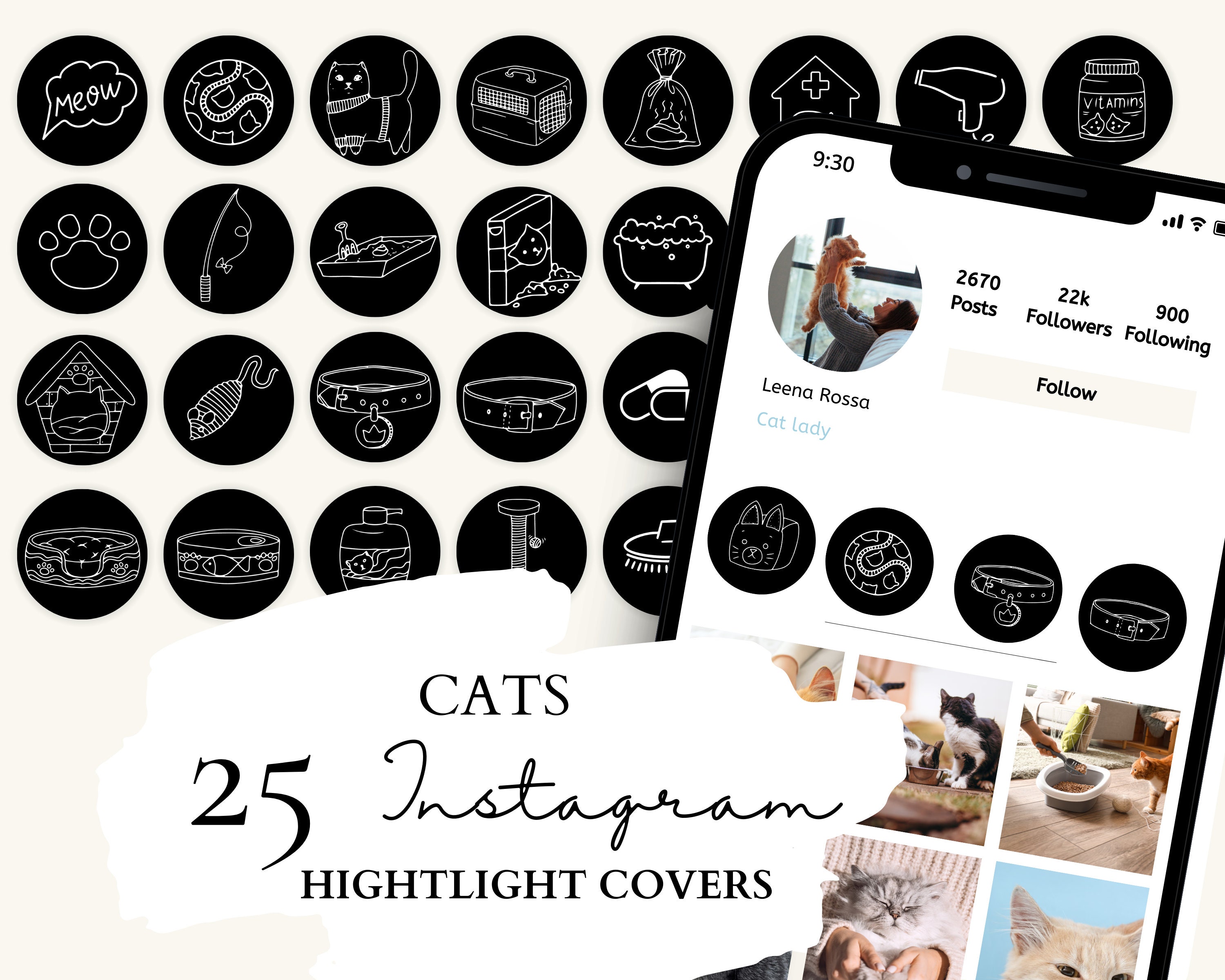 Cats Instagram Highlight Covers | Cats Icons | 25 Cats White ...