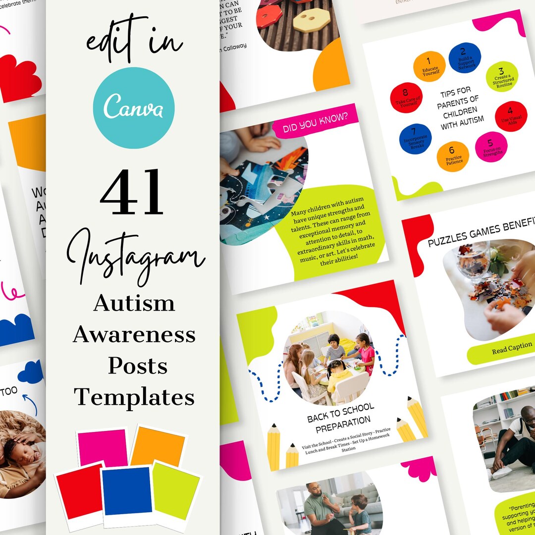 Autism Instagram Posts Templates, Canva Templates | 41 Autism Awareness ...