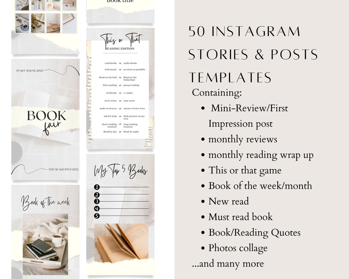 Books Instagram Templates, Canva Templates 50 Bookstagram Creative ...