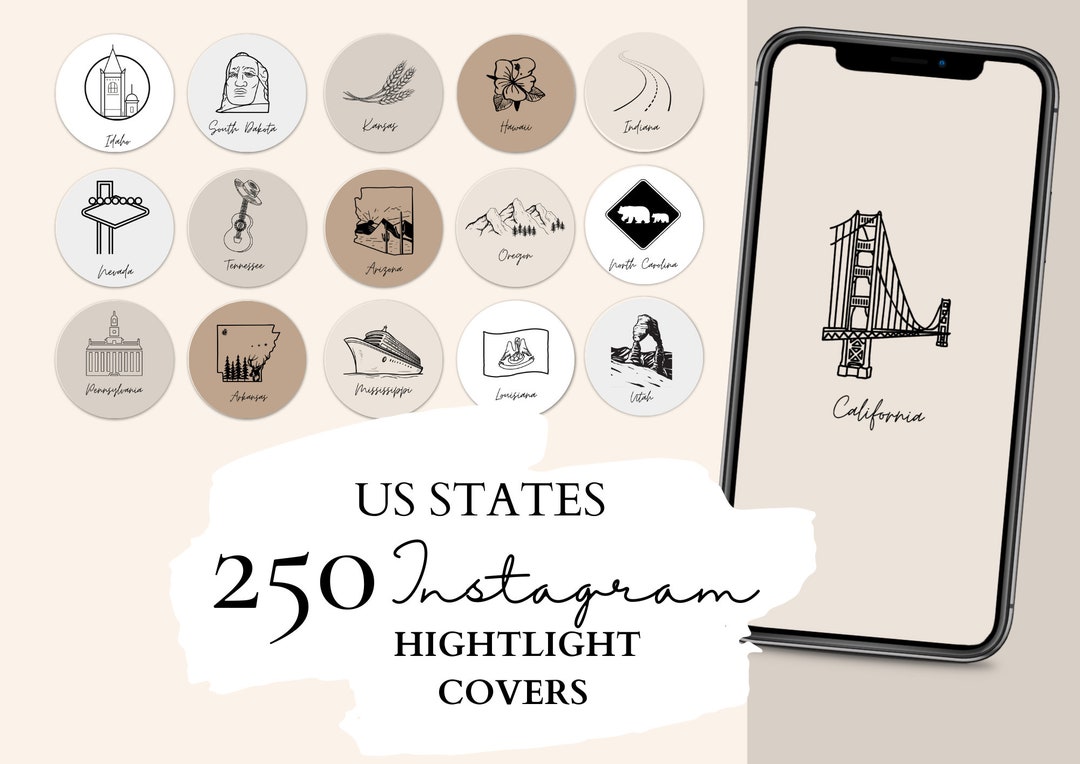 US States Instagram Highlight Cover | 50 American States Illustrations ...
