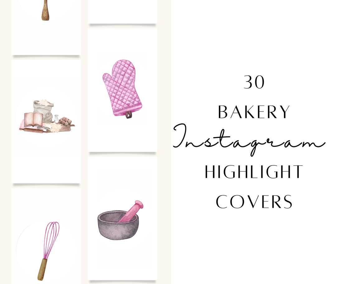 Baking Instagram Highlight Covers I Watercolor Pink Bakery Icons | 30 ...