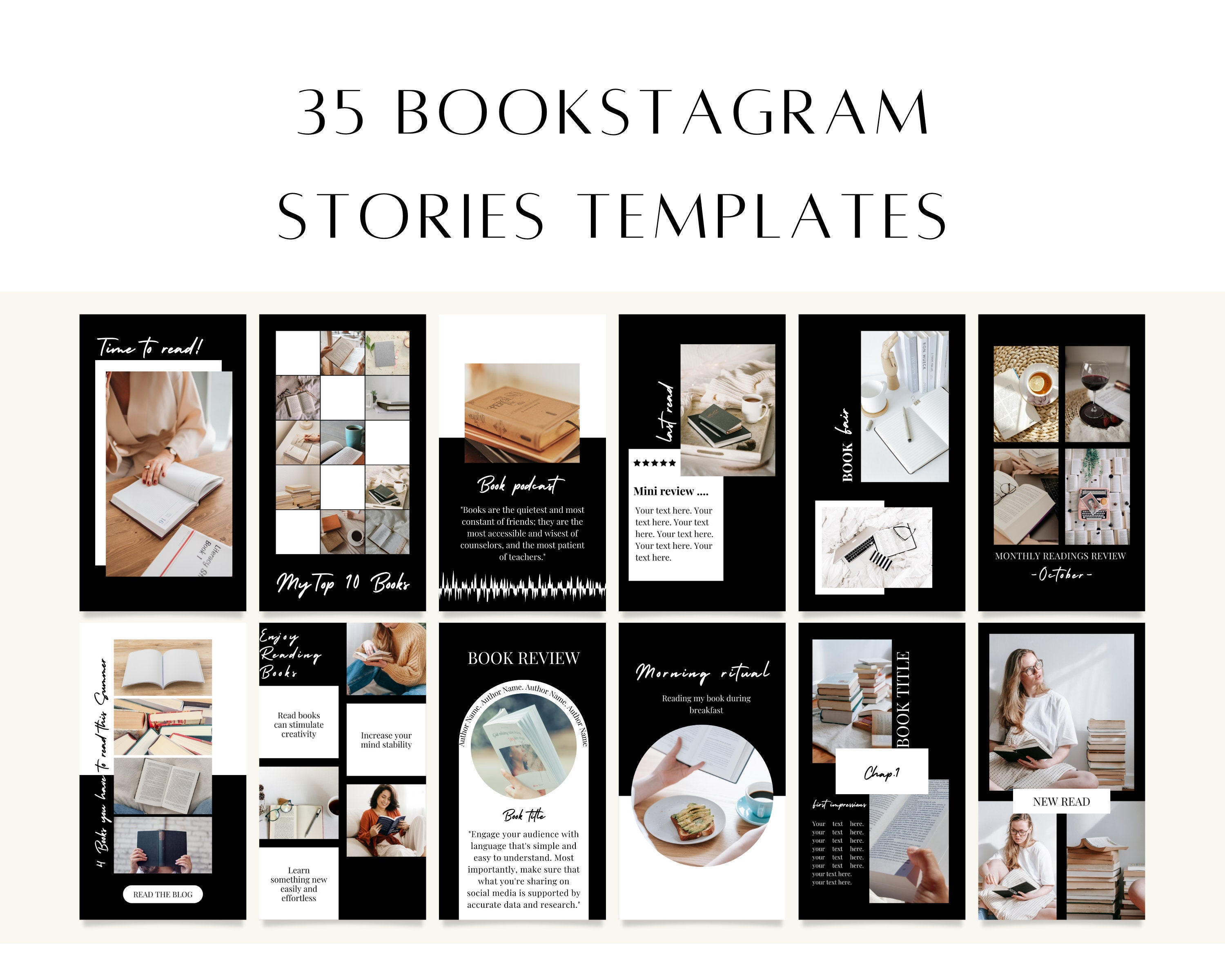 Books Instagram Templates, Canva Templates 70 Bookstagram Minimalist ...
