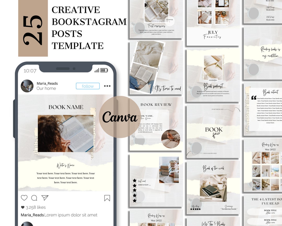 Books Instagram Posts Templates, Canva Templates | 25 Bookstagram ...
