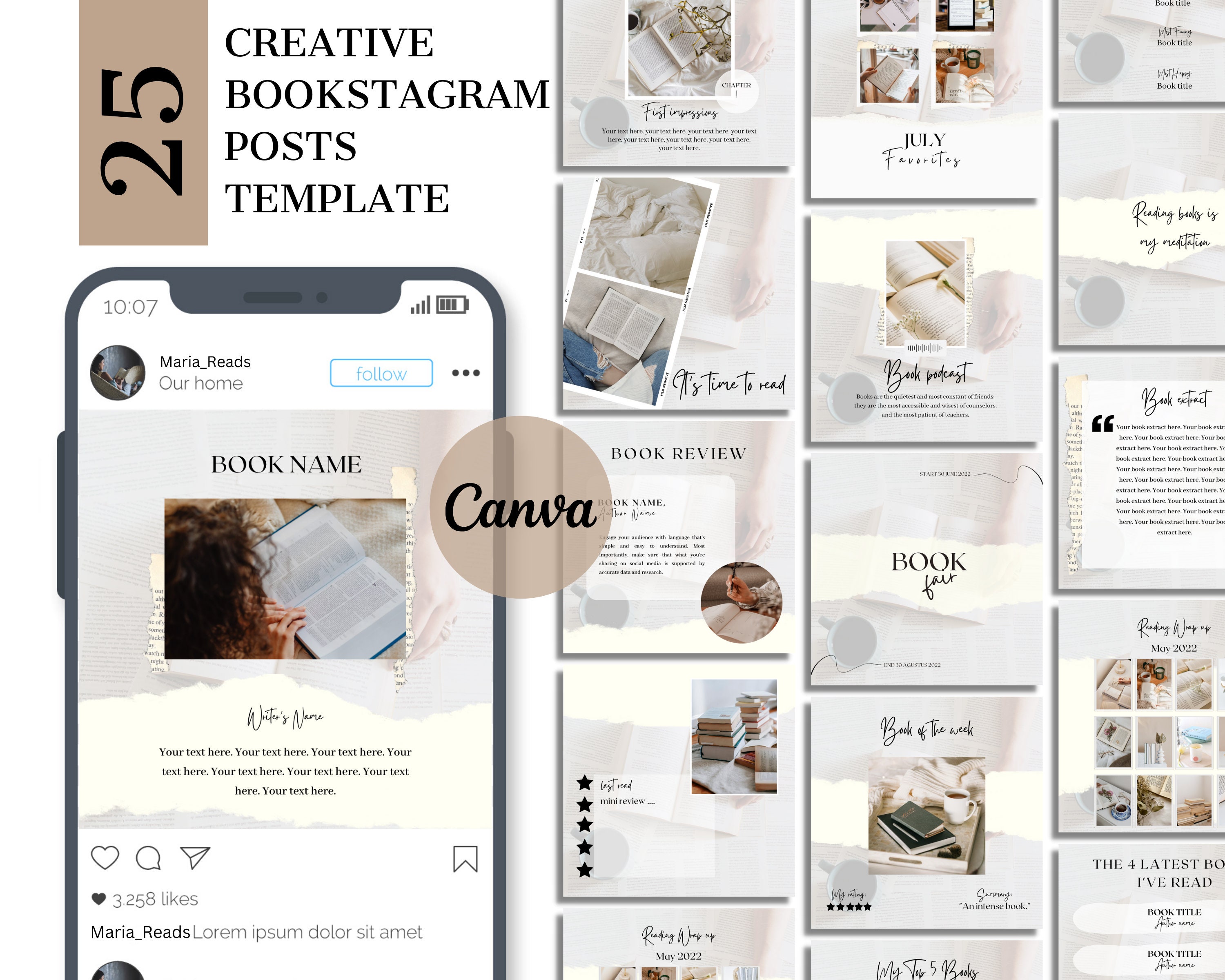 Books Instagram Posts Templates, Canva Templates | 25 Bookstagram ...