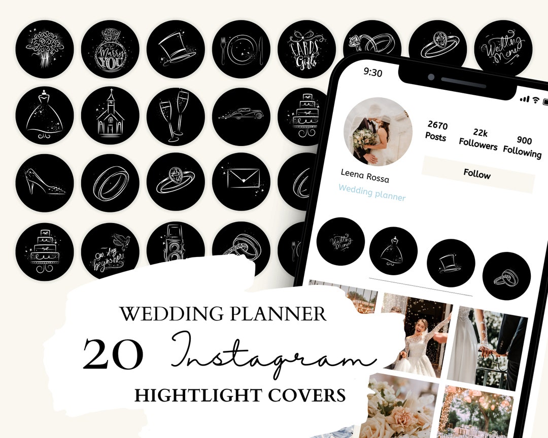 Wedding Instagram Highlight Covers I 20 Wedding White Illustrations on ...