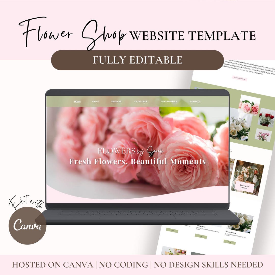 Flower Shop Website Template, Florist Canva Website | Canva Website ...