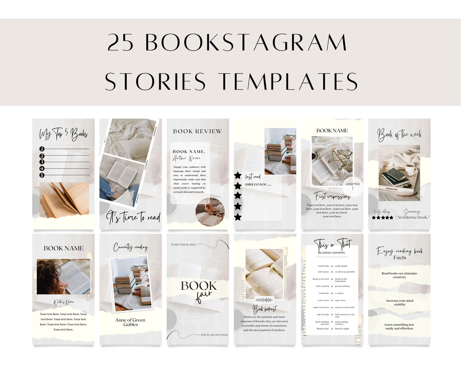 Books Instagram Templates, Canva Templates 50 Bookstagram Creative ...
