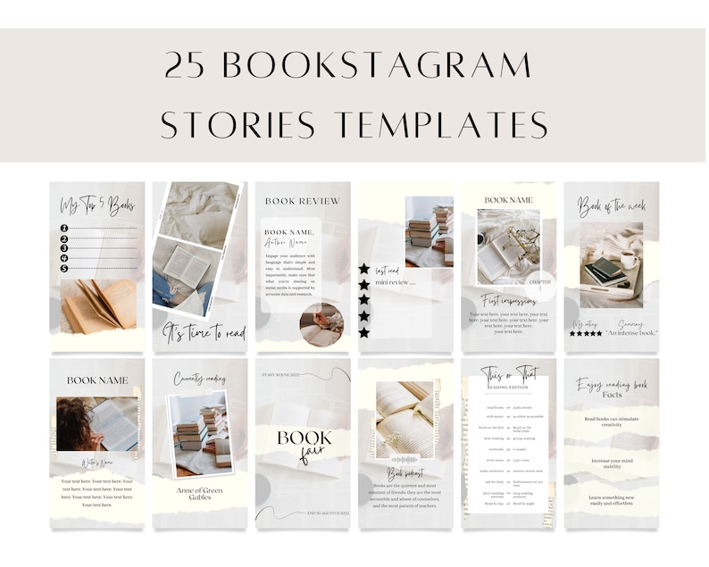 Books Instagram Templates, Canva Templates 50 Bookstagram Creative ...