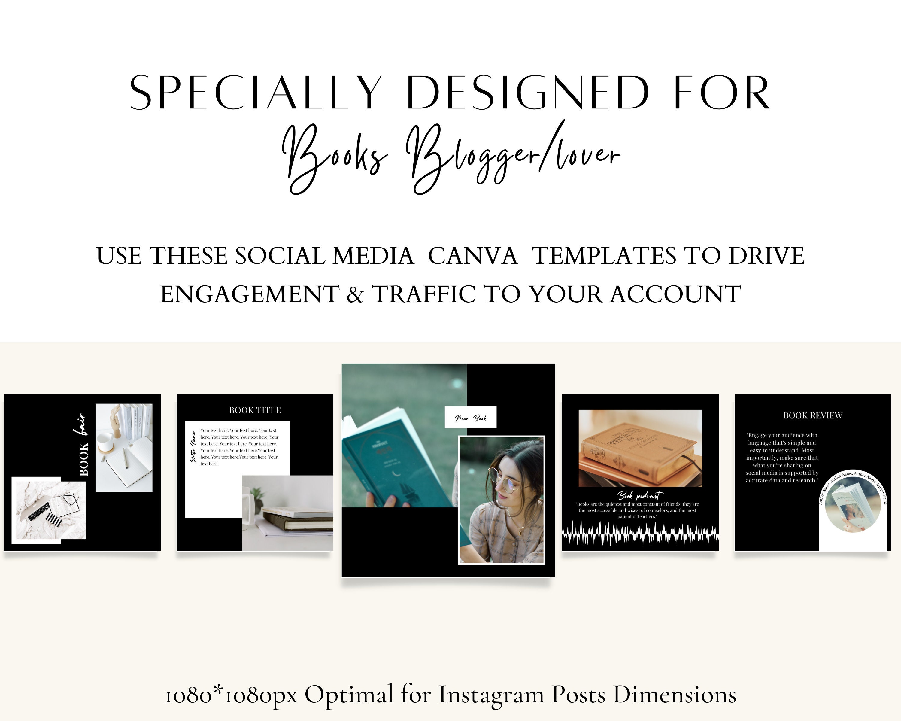Books Instagram Posts Templates, Canva Templates 35 Bookstagram ...
