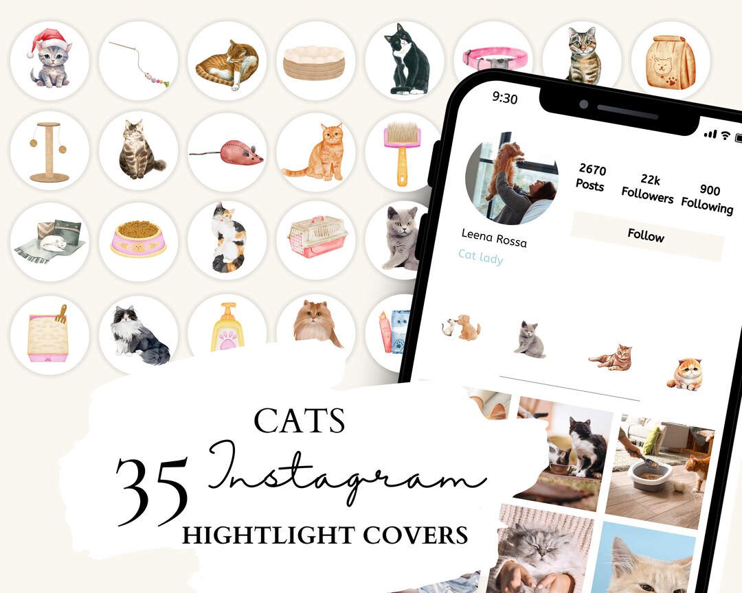Cats Instagram Highlight Covers | Watercolor Cats Icons | 35 Watercolor ...