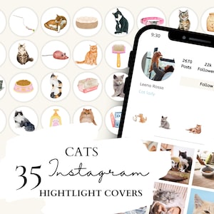 Cats Instagram Highlight Covers | Watercolor Cats Icons | 35 Watercolor ...