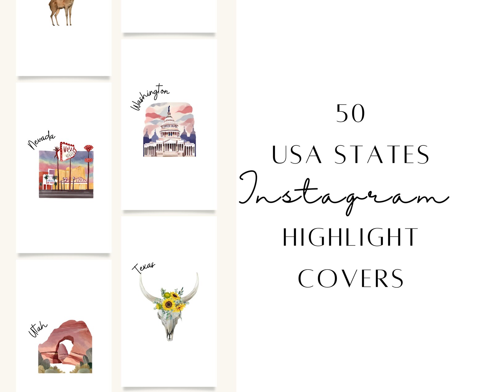 USA States Instagram Highlight Cover | 50 American States Watercolor ...