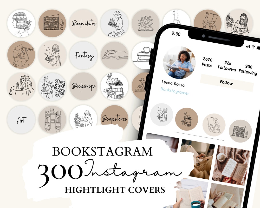 Books Instagram Highlight Covers | 60 Books Line Art Illustrations on 5 ...