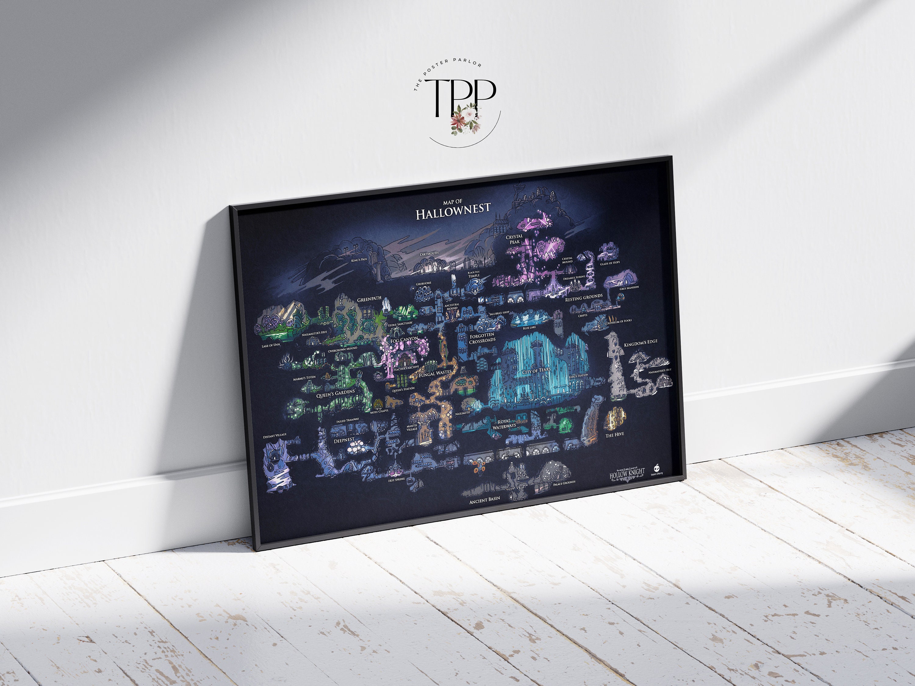 Hollow Knight Map Poster, Game Art Wall Decor, Hollownest World Map ...