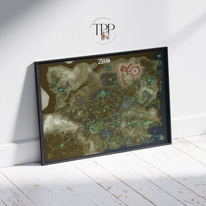 Legend of Zelda Map Poster, Breath of the Wild Wall Art, Hyrule Game ...
