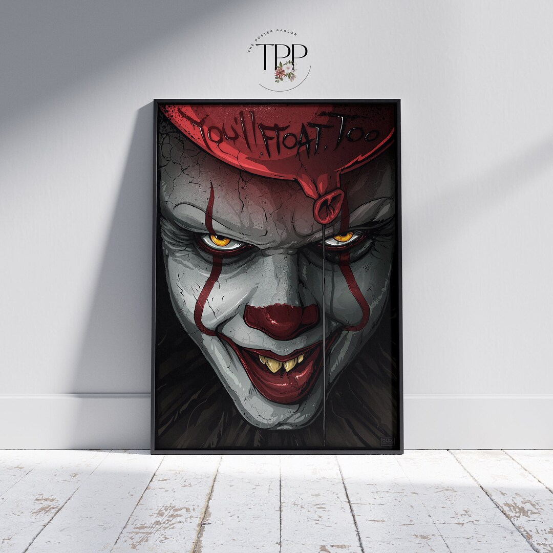 Pennywise Movie Poster, Stephen King Wall Art, Unique Home Cinema Decor ...