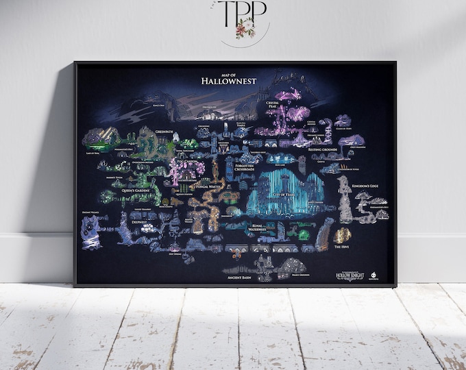 Hollow Knight Map Poster, Game Art Wall Decor, Hollownest World Map ...