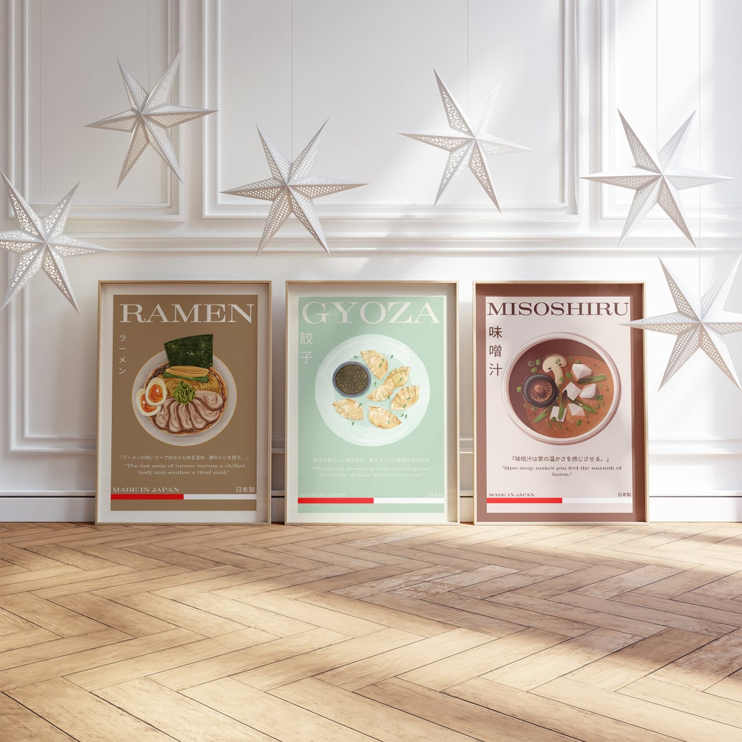 Japanese Cuisine Art Posters: Gyoza, Miso Soup, Ramen Kitchen Wall ...