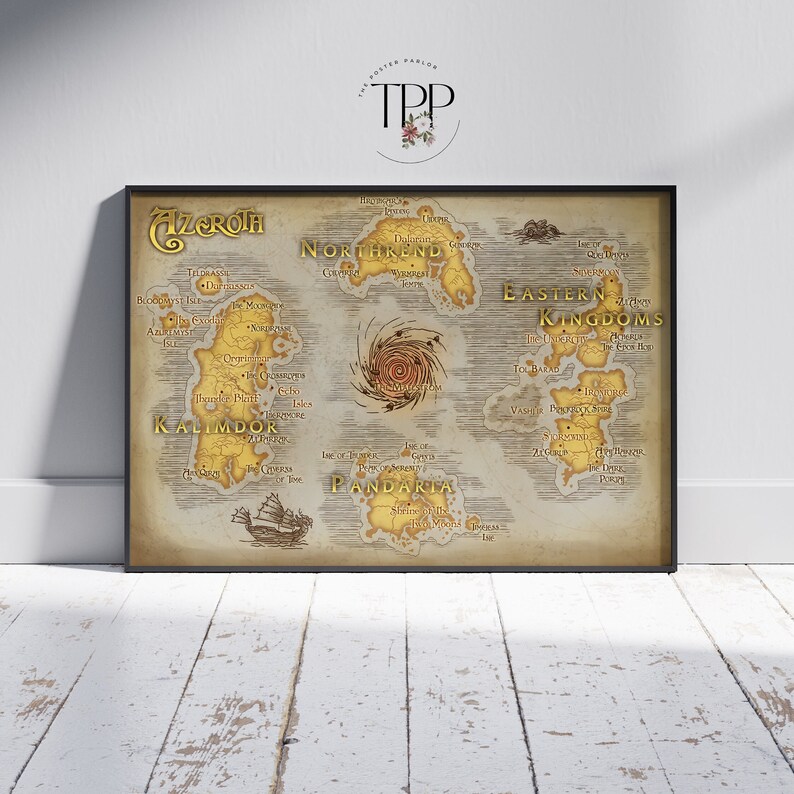 World of Warcraft Map Poster, Azeroth Map Wall Art, Shadowlands Print ...