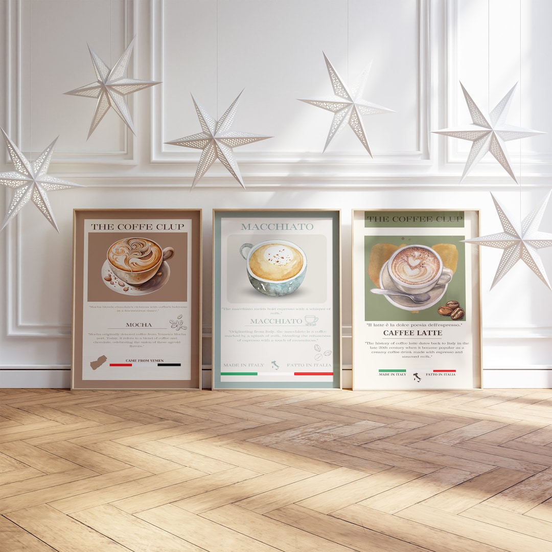 Set of 3 Posters, Vintage Italian Caffee Latte, Mocha, Americano Wall ...