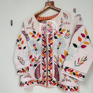 White Color Embroidery Women Jacket | Handmade Stitched Jacket ...