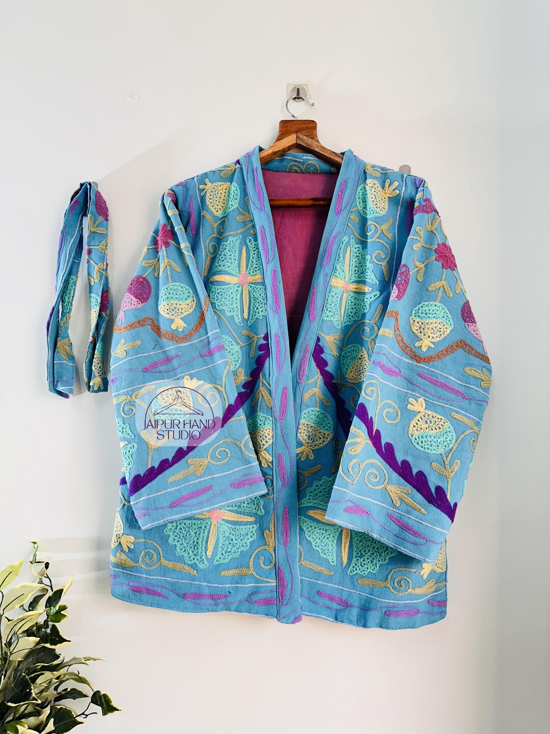 Blue Color Suzani Mini Kimono Robe| Handmade Suzani Robe | Women Wear ...
