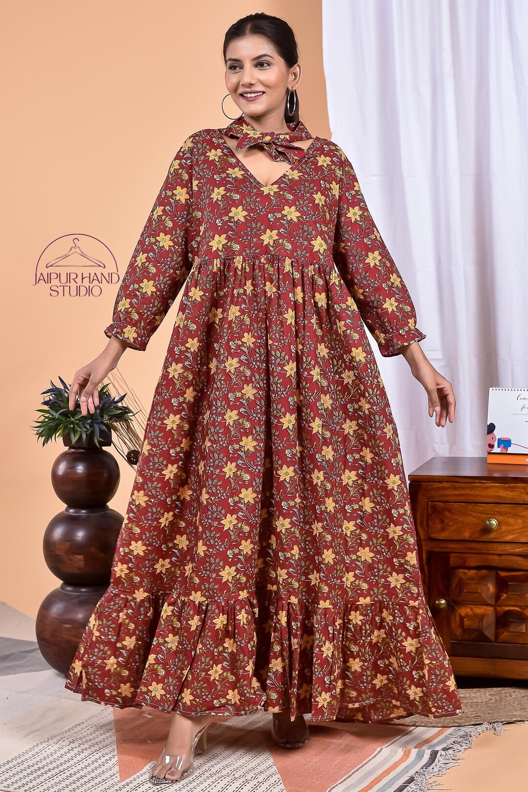 Buy Floral Block Print Cotton Women Wear | Wedding Wear Long Dress ...