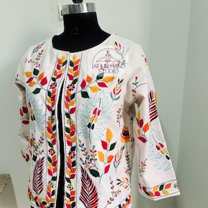 White Color Embroidery Women Jacket | Handmade Stitched Jacket ...