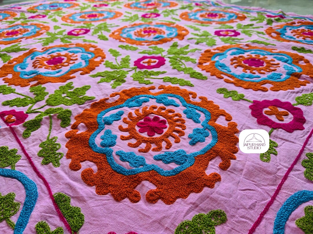 Pink Color Handmade Embroidery Suzani Bedcover | Suzani Bedding Home ...