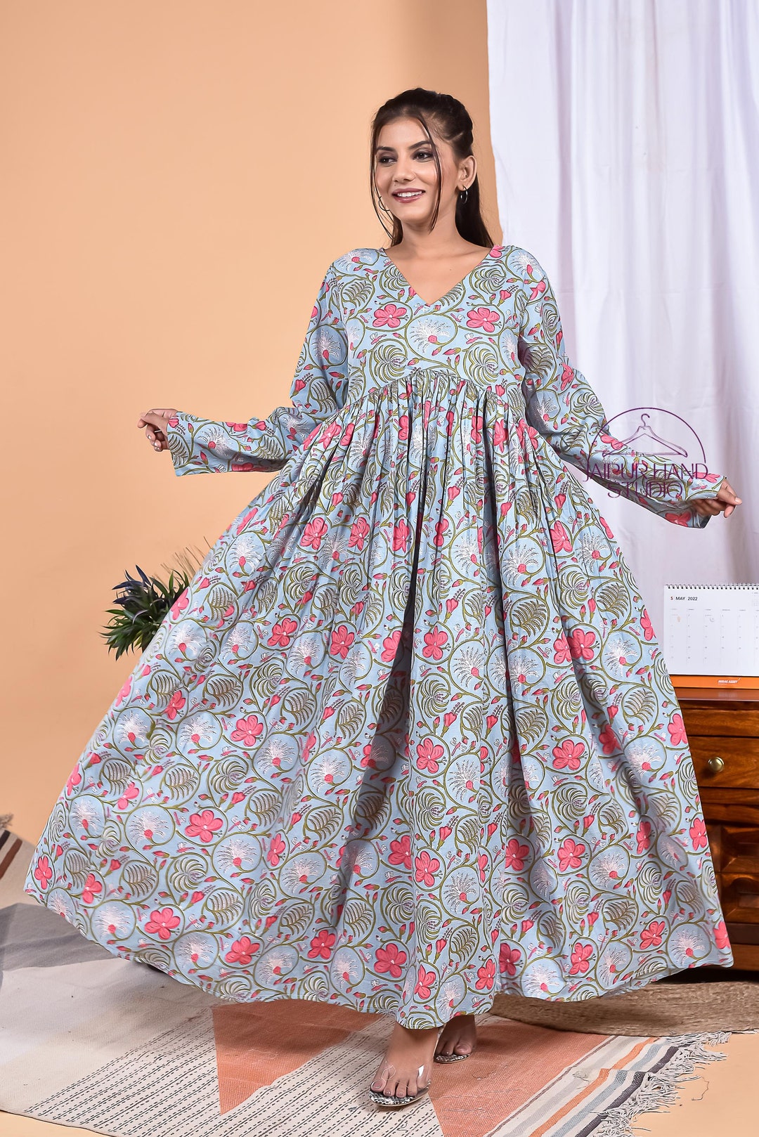 Cotton Women Wear Long Gown | Beautiful Floral Block Print Dress ...