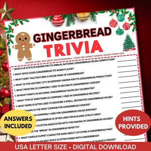 Gingerbread Trivia Game|christmas Food Printable Quiz Party Game ...