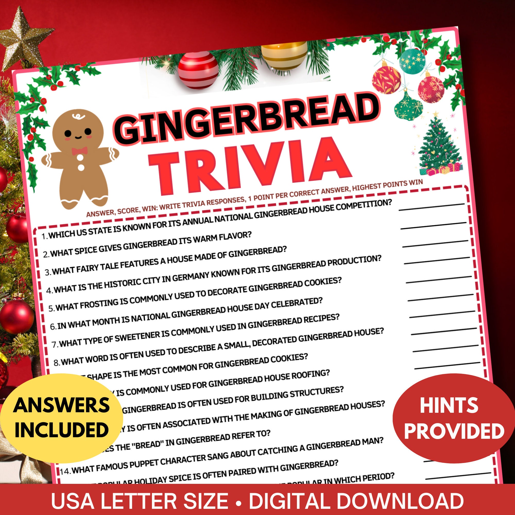 Gingerbread Trivia Game|christmas Food Printable Quiz Party Game ...