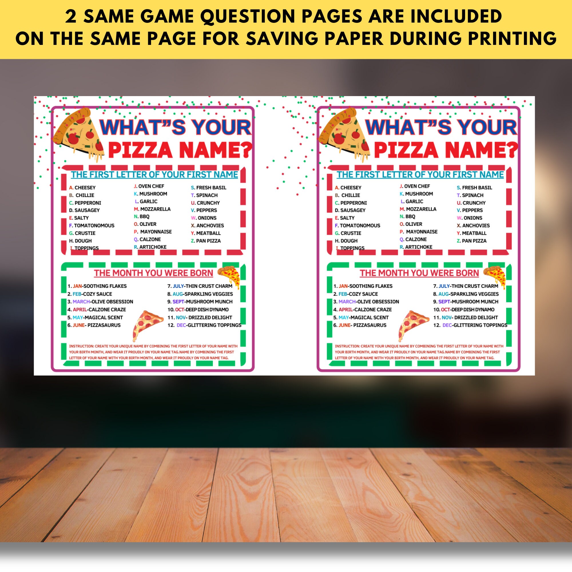 What's Your Pizza Name Game With Sign & Nametag, Birthday Party Name ...