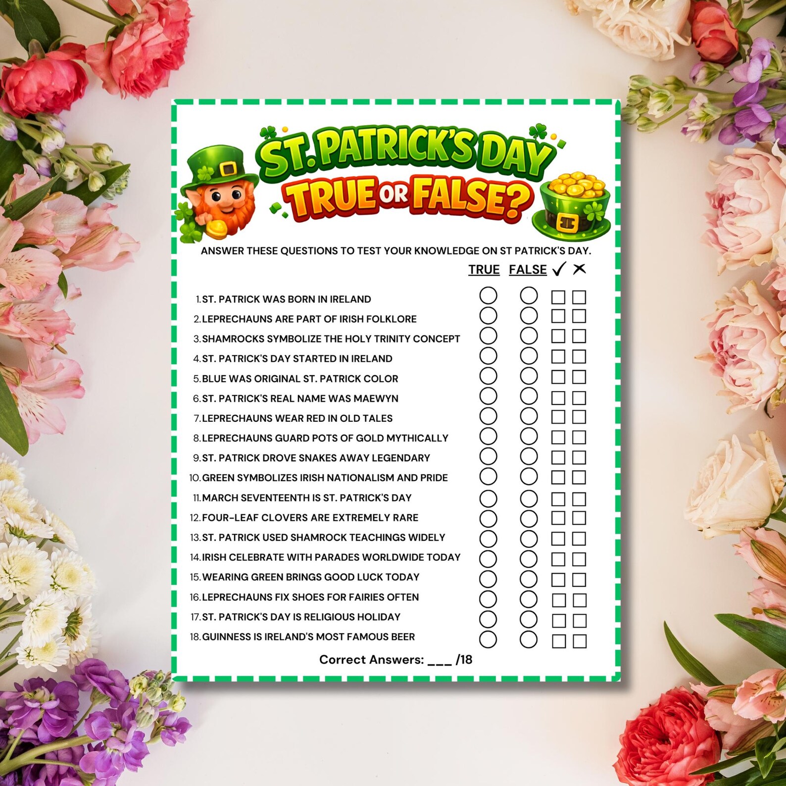 St. Patrick's Day True or False Game,st. Patrick's Day Party Game,irish ...